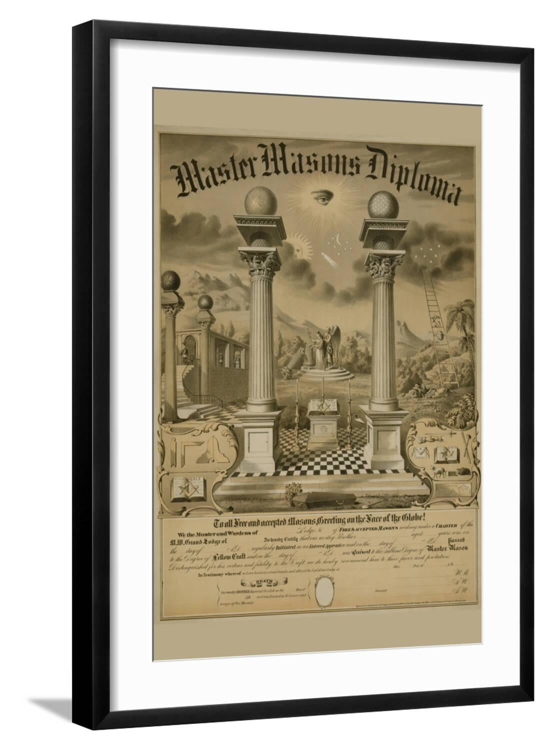 Art.com Masonic Symbols - Master Masons Diploma Art Print, Black Frame ...