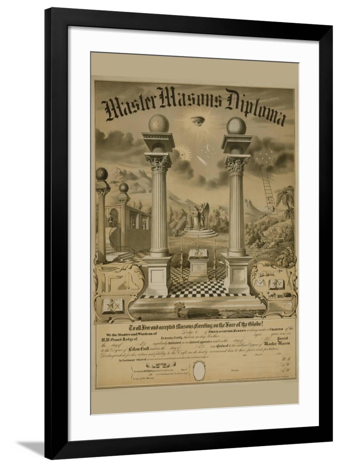 Art.com Masonic Symbols - Master Masons Diploma Art Print, Black Frame ...