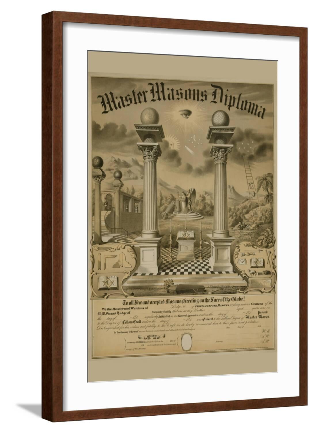 Art.com Masonic Symbols - Master Masons Diploma Art Print, Brown Frame ...
