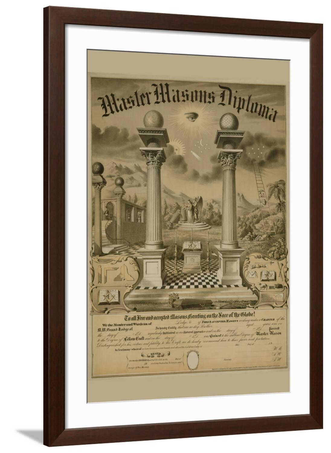 Art.com Masonic Symbols - Master Masons Diploma Art Print, Brown Frame ...