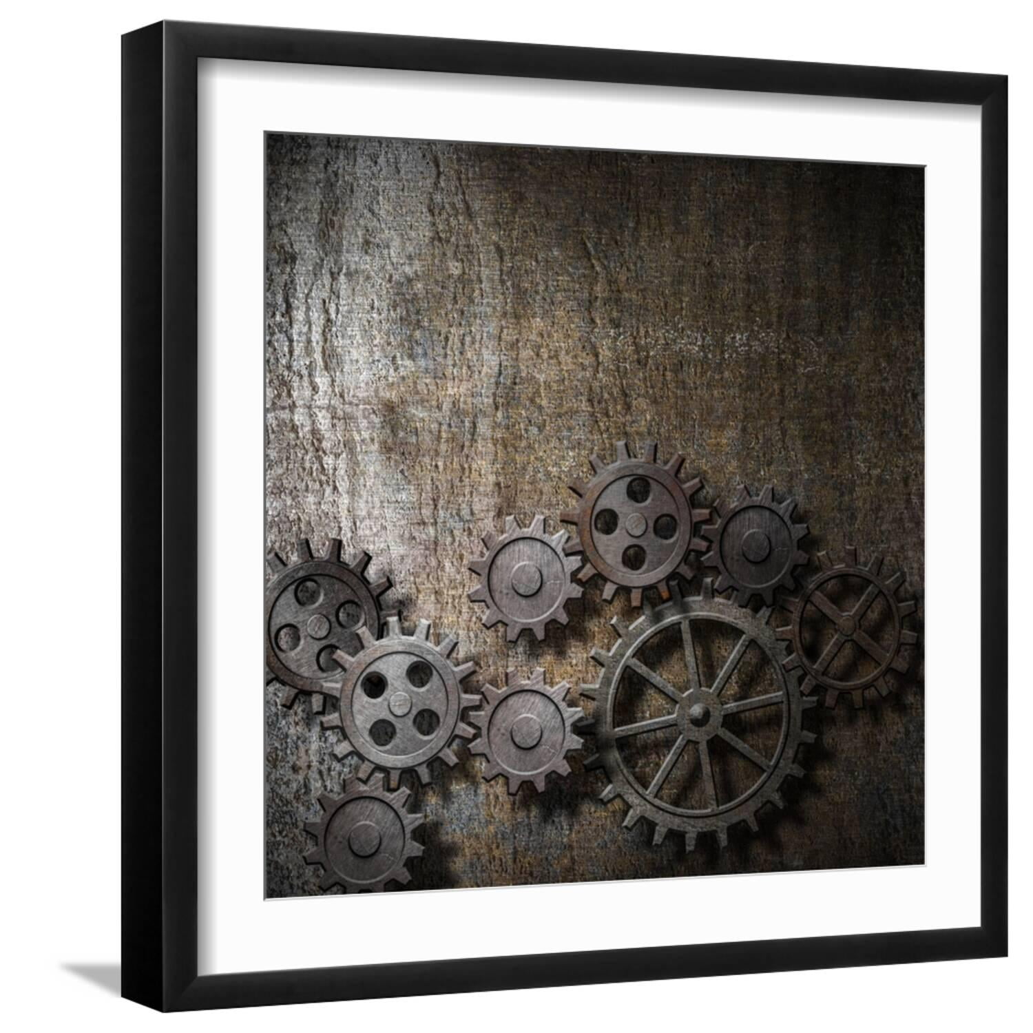 Art.com Metal Background With Rusty Gears And Cogs Art Print by Andrey ...