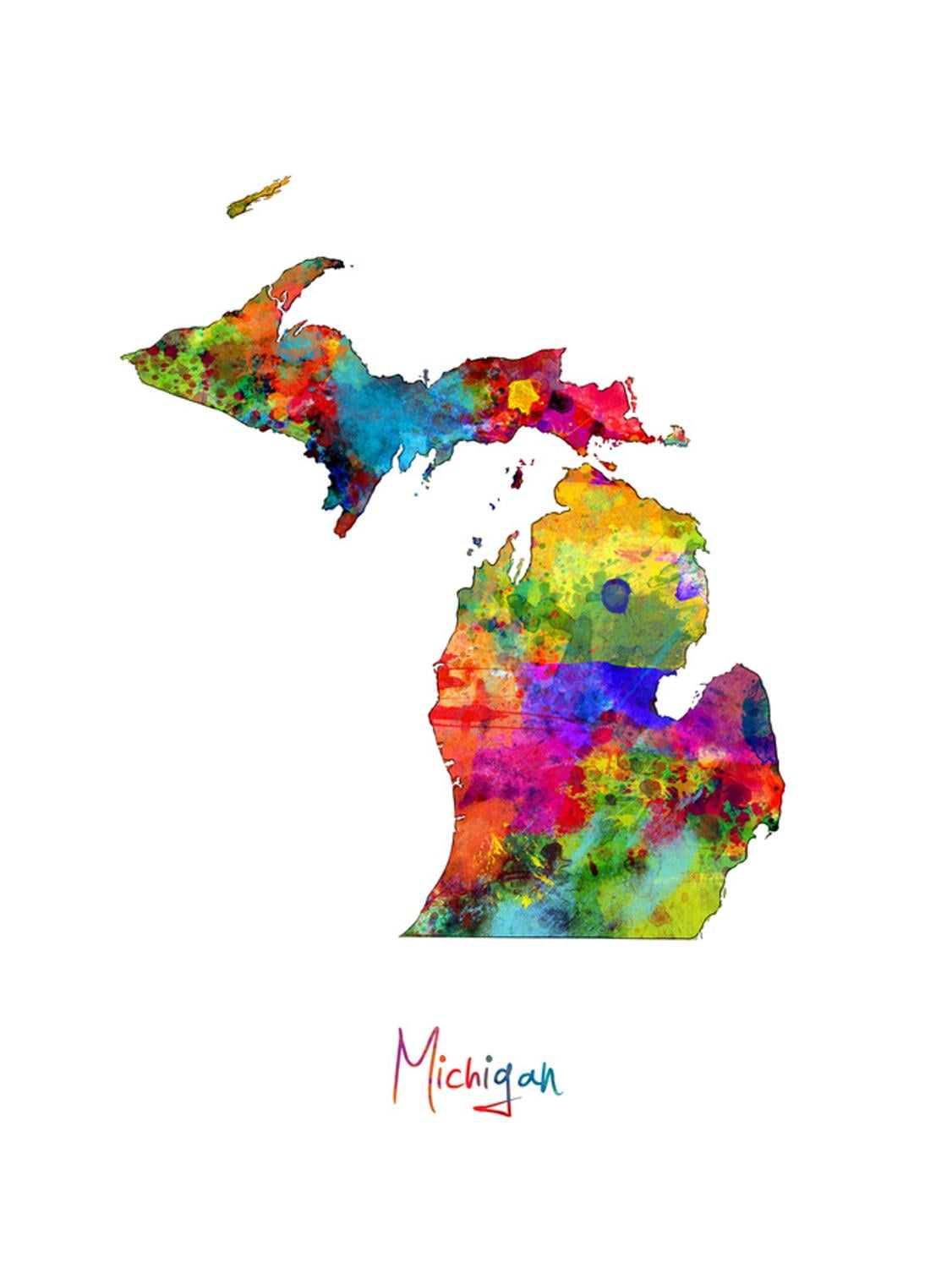 Art.com Michigan Map Art Print by Michael Tompsett, 12" x 16" - Walmart.com