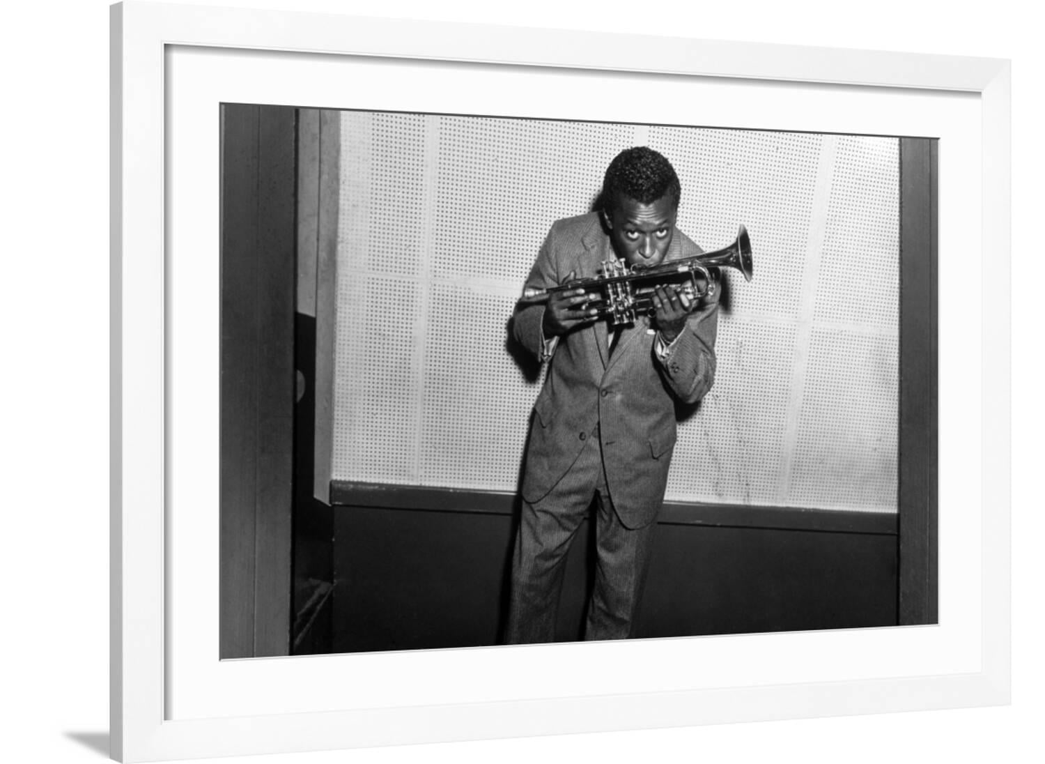Art.com Miles Davis Kissing Trumpet Photo, White Frame Wall Art, 44" x ...