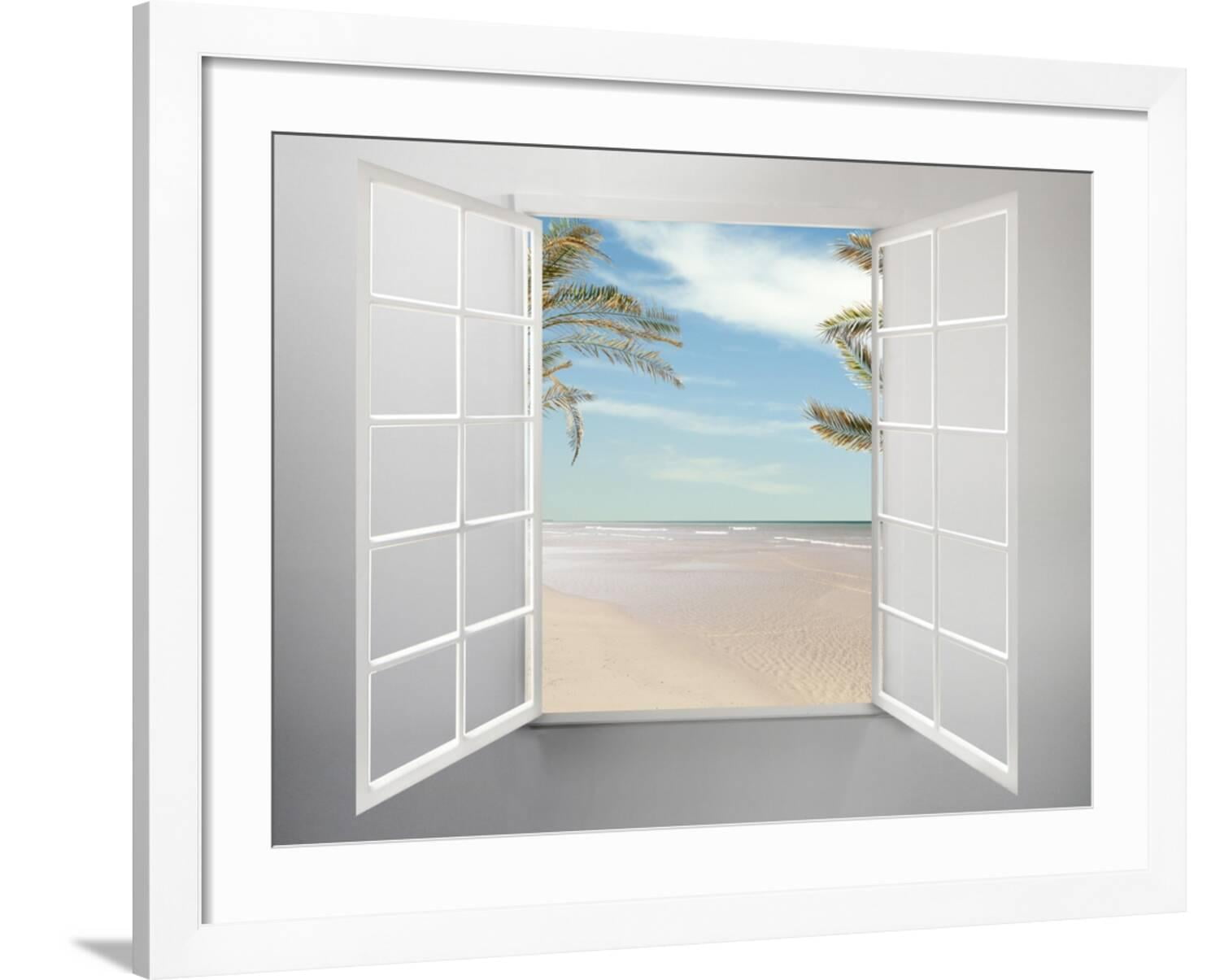 Art.com Modern Residential Window Open and Beach with Palm Trees Behind ...