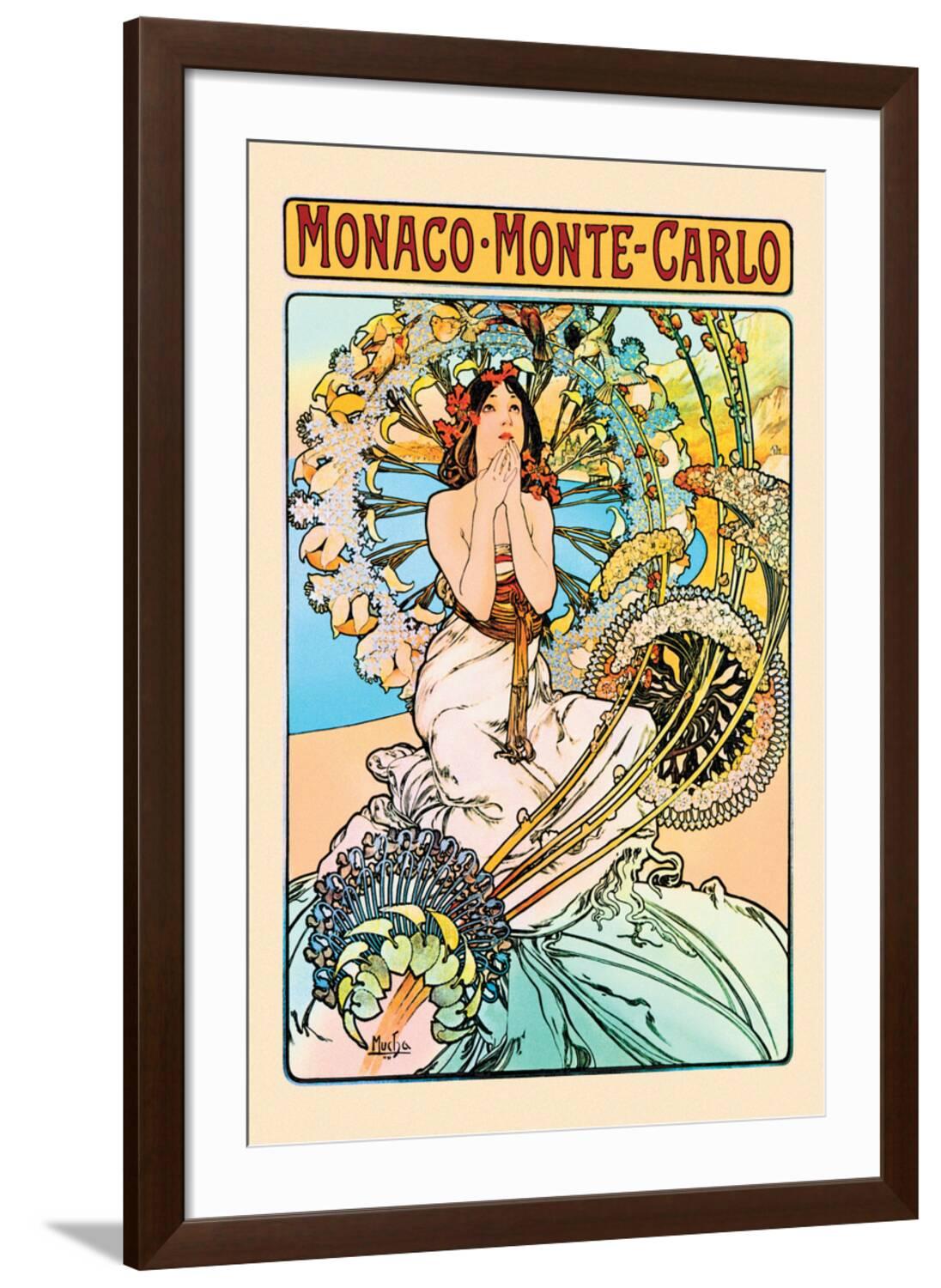Art.com Monaco, Monte Carlo Art Print by Alphonse Mucha, Brown Frame ...