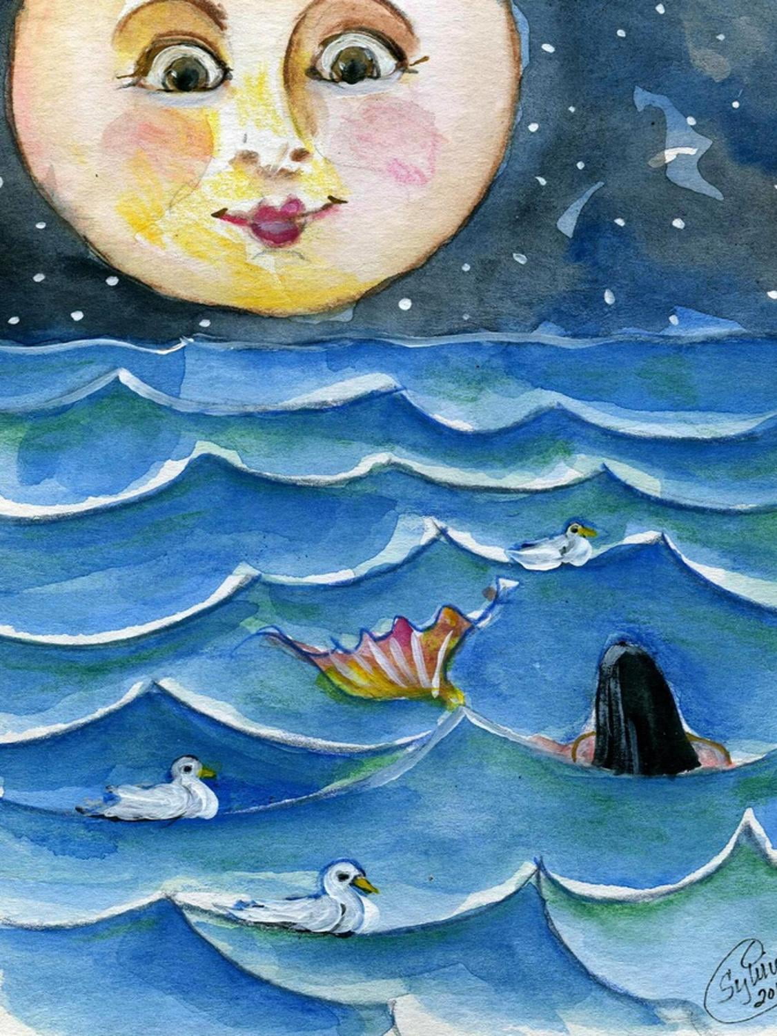 Art.com Moon Face Mermaid in The Sea Art Print by sylvia pimental, 12 ...