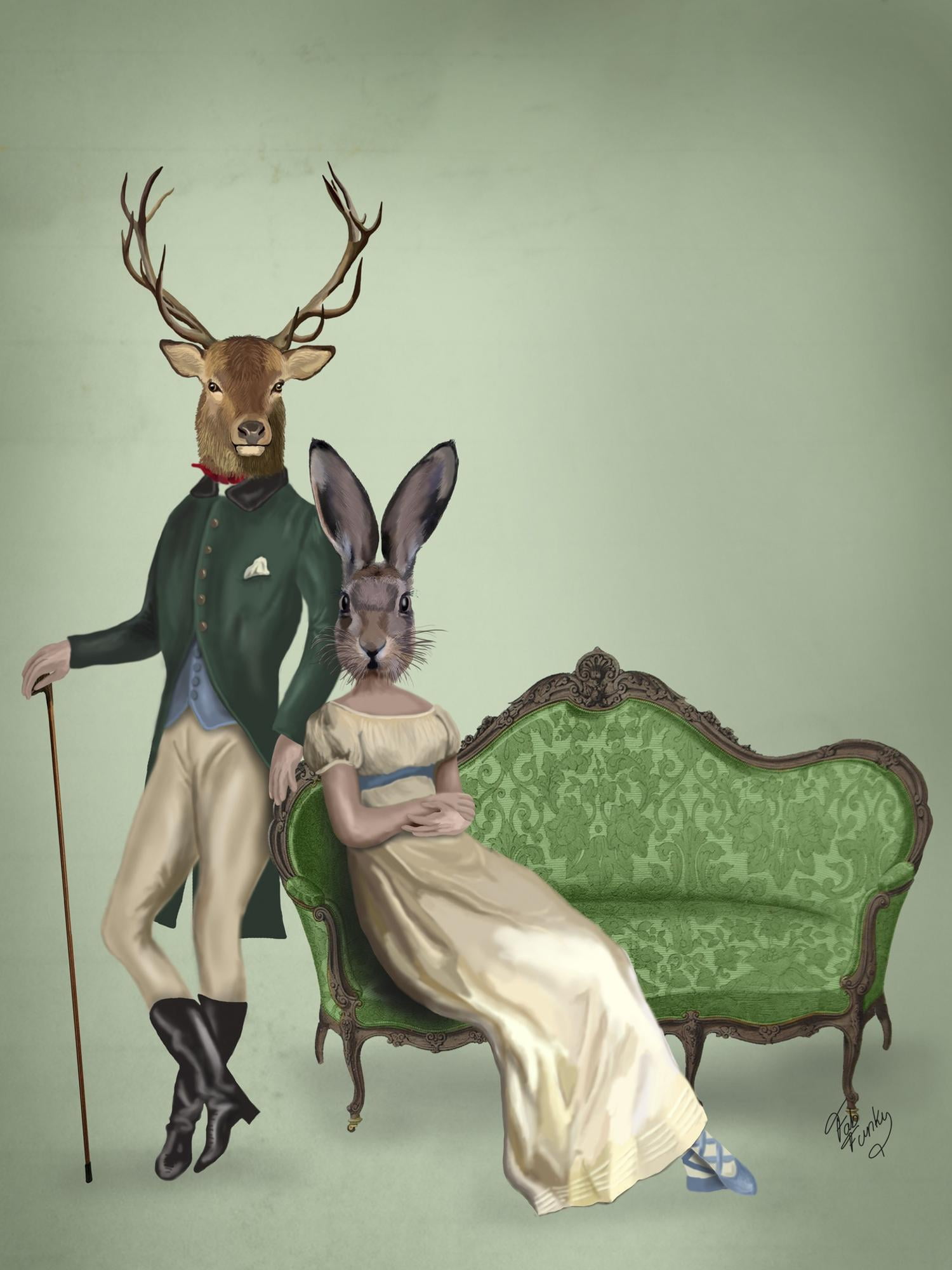 Art.com Mr Deer and Mrs Rabbit Art Print by Fab Funky, 12" x 16" - Walmart.com