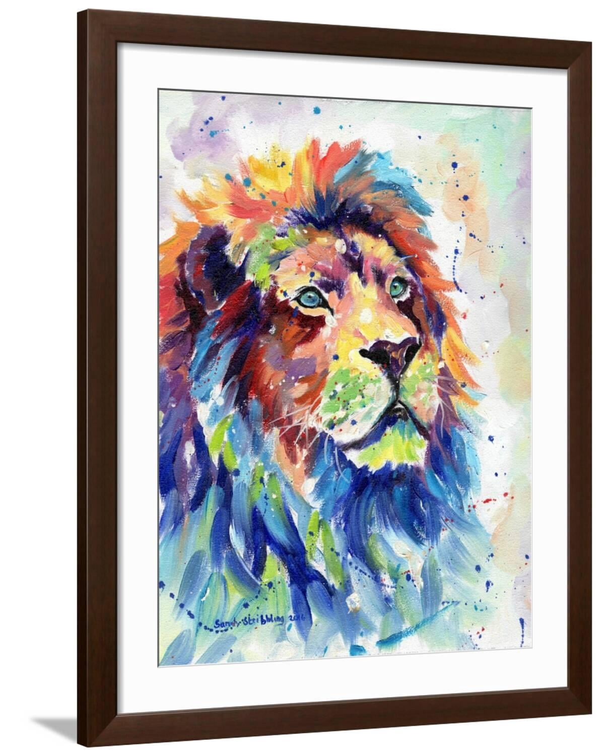 Art.com Multicolour Lion Art Print by Sarah Stribbling, Brown Frame ...