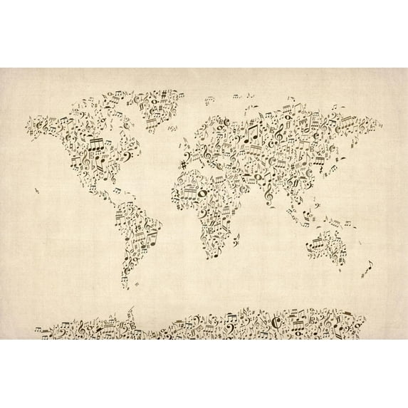 Art.com Music Notes Map of the World Map Art Print by Michael Tompsett ...