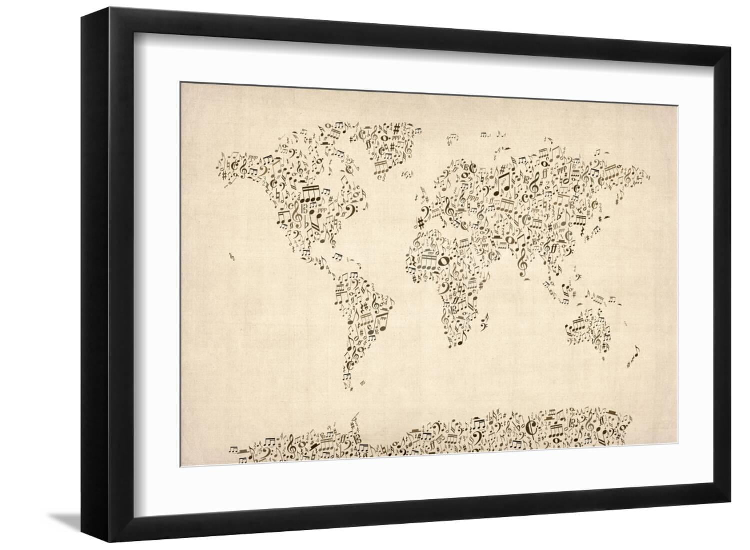 Art.com Music Notes Map of the World Map Art Print by Michael Tompsett ...