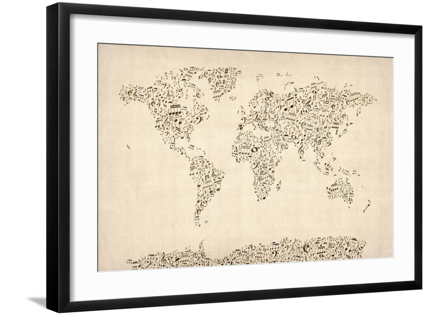 Art.com Music Notes Map of the World Map Art Print by Michael Tompsett ...