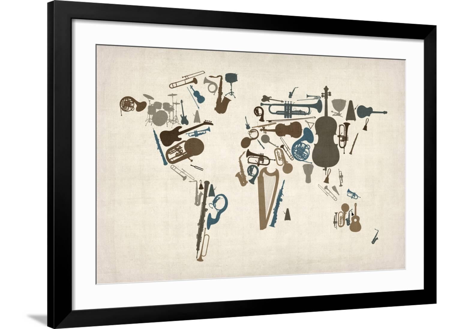 Art.com Musical Instruments Map of the World Art Print by Michael ...