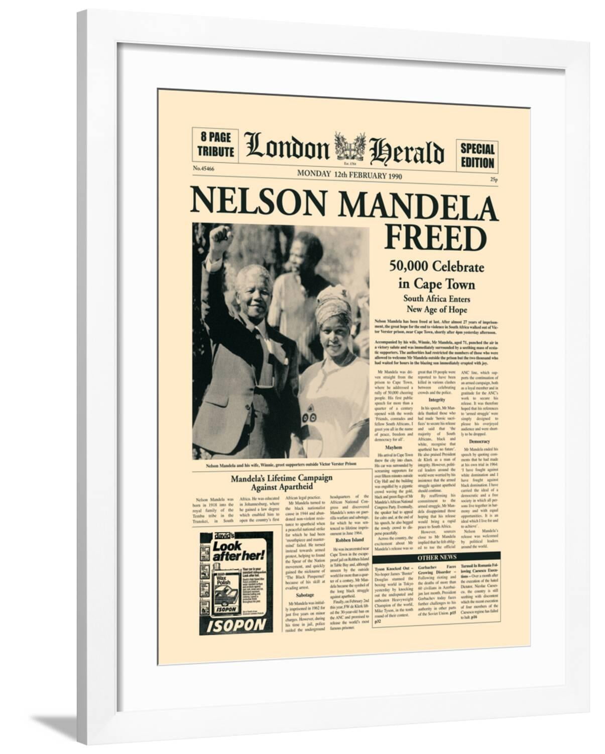 Art.com Nelson Mandela Freed Art Print by The Vintage Collection, White ...