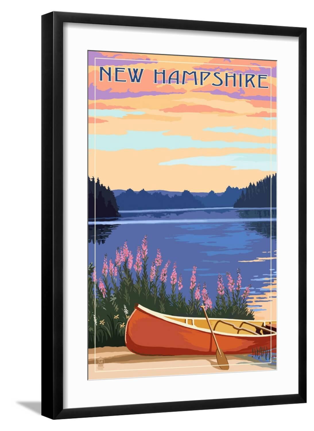 Art.com New Hampshire - Canoers on Lake Art Print by Lantern Press ...