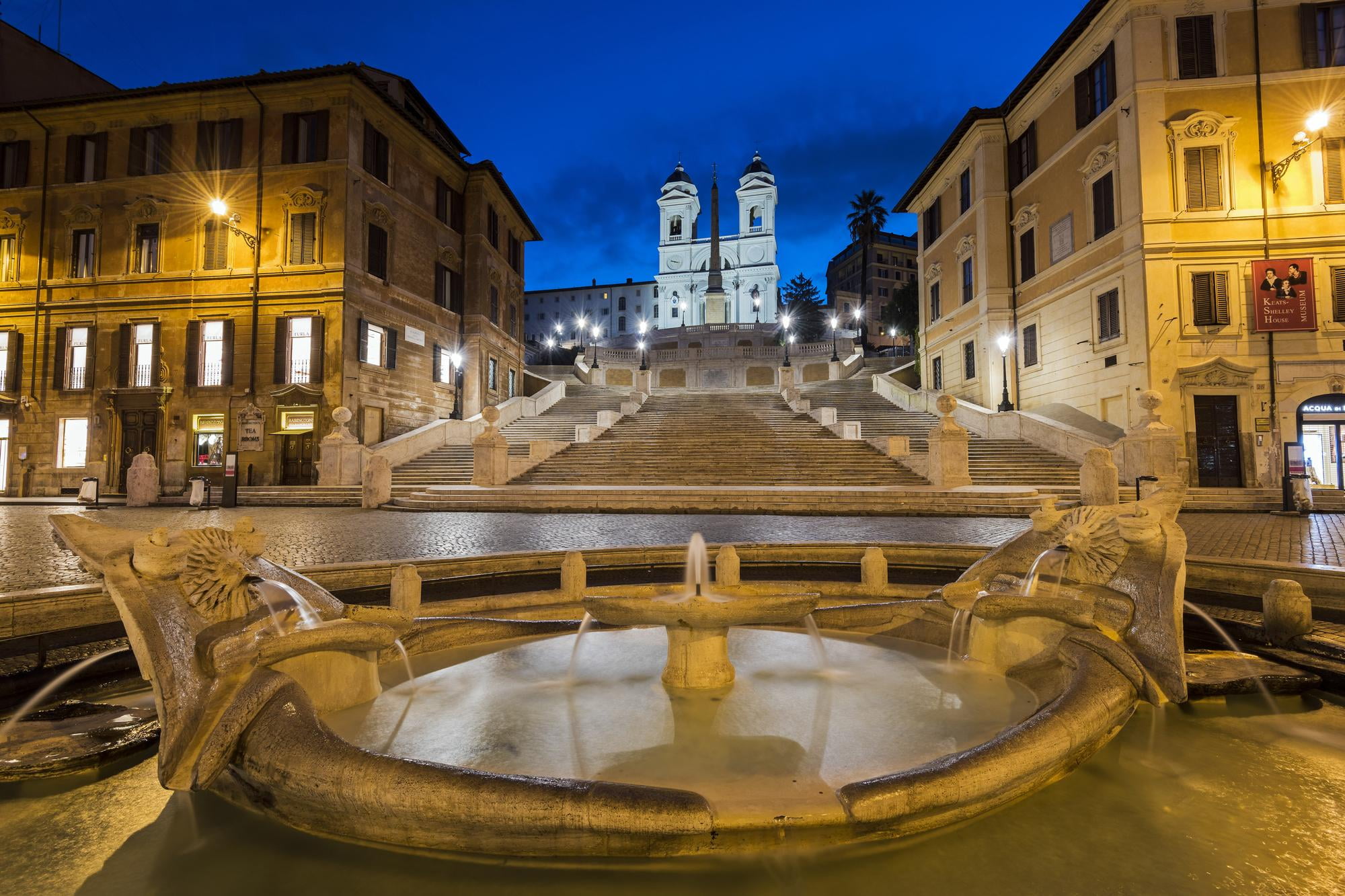 Art.com Night view of Fontana della Barcaccia and Spanish Steps, Piazza ...