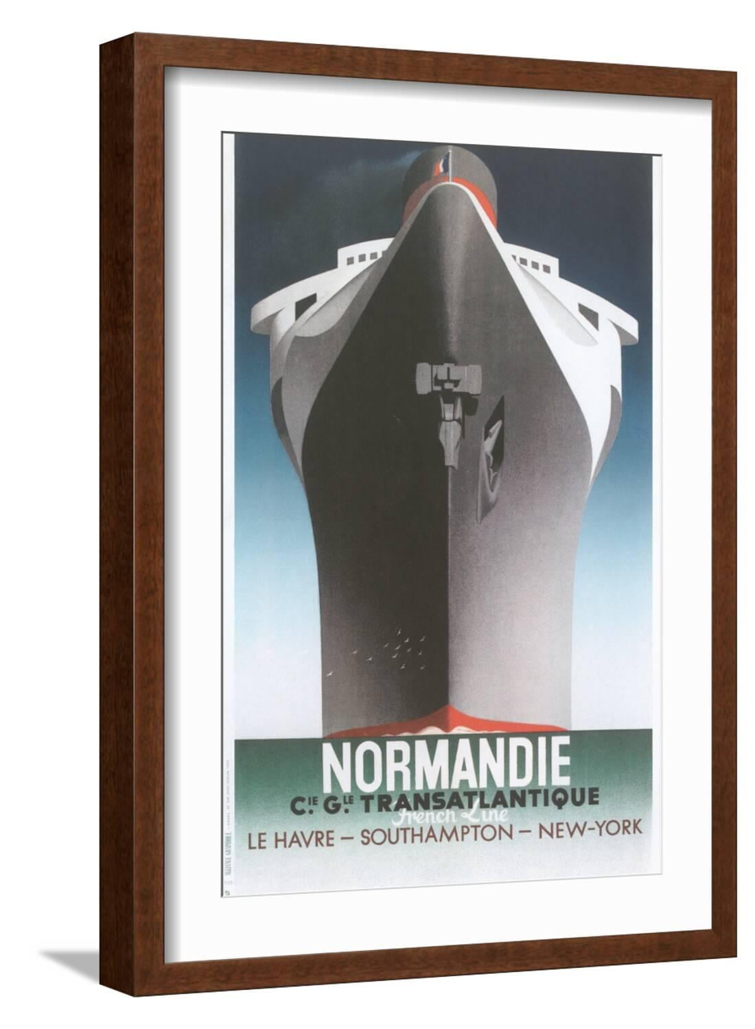 Art.com Normandie Ocean Liner Art Print, Brown Frame Wall Art, 17" x 23 ...
