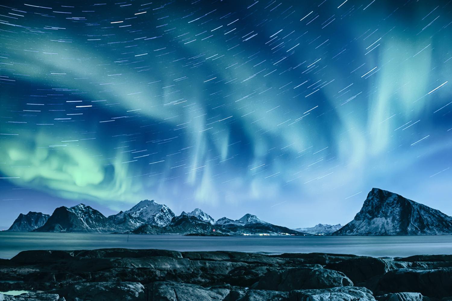 Art.com Northern Lights, Aurora Borealis Shining Green in Night Starry ...