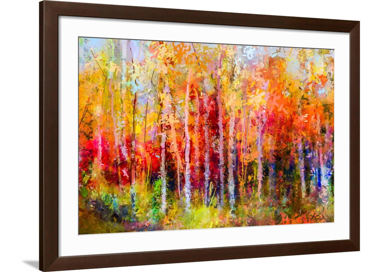 Art.com Oil Painting Landscape, Colorful Autumn Trees. Semi Abstract ...