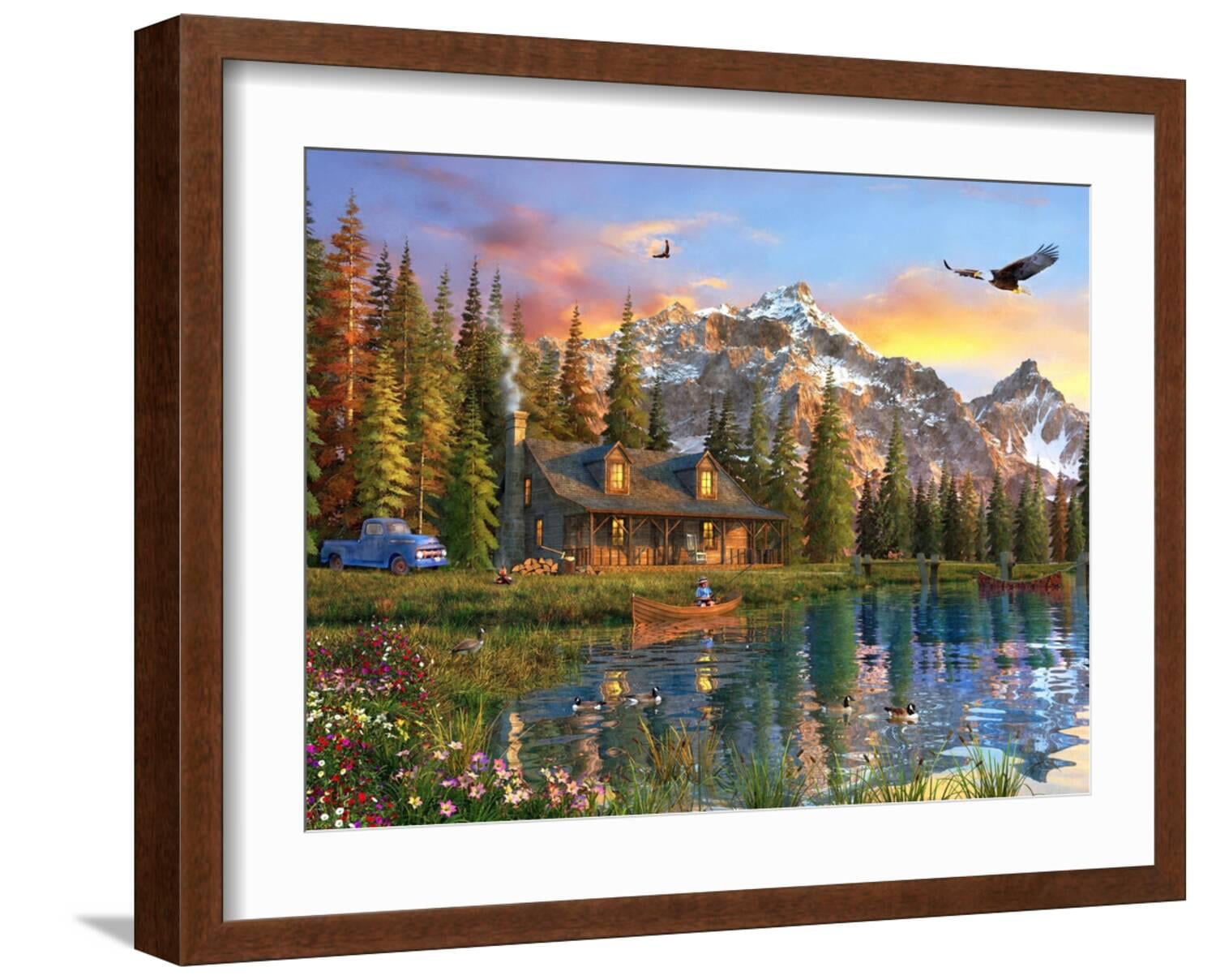 Art.com Old Log Cabin Art Print by Dominic Davison, Brown Frame Wall ...