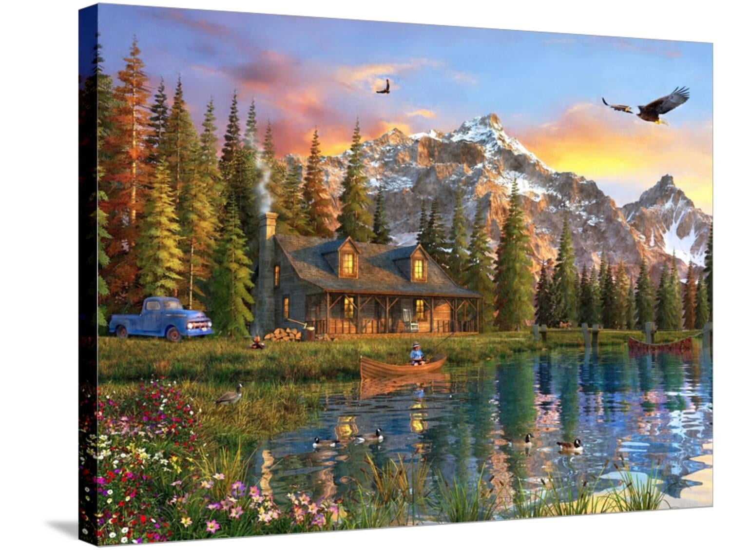 Art.com Old Log Cabin Stretched Canvas Print Wall Art by Dominic Davison, 32" x 24" - Walmart.com