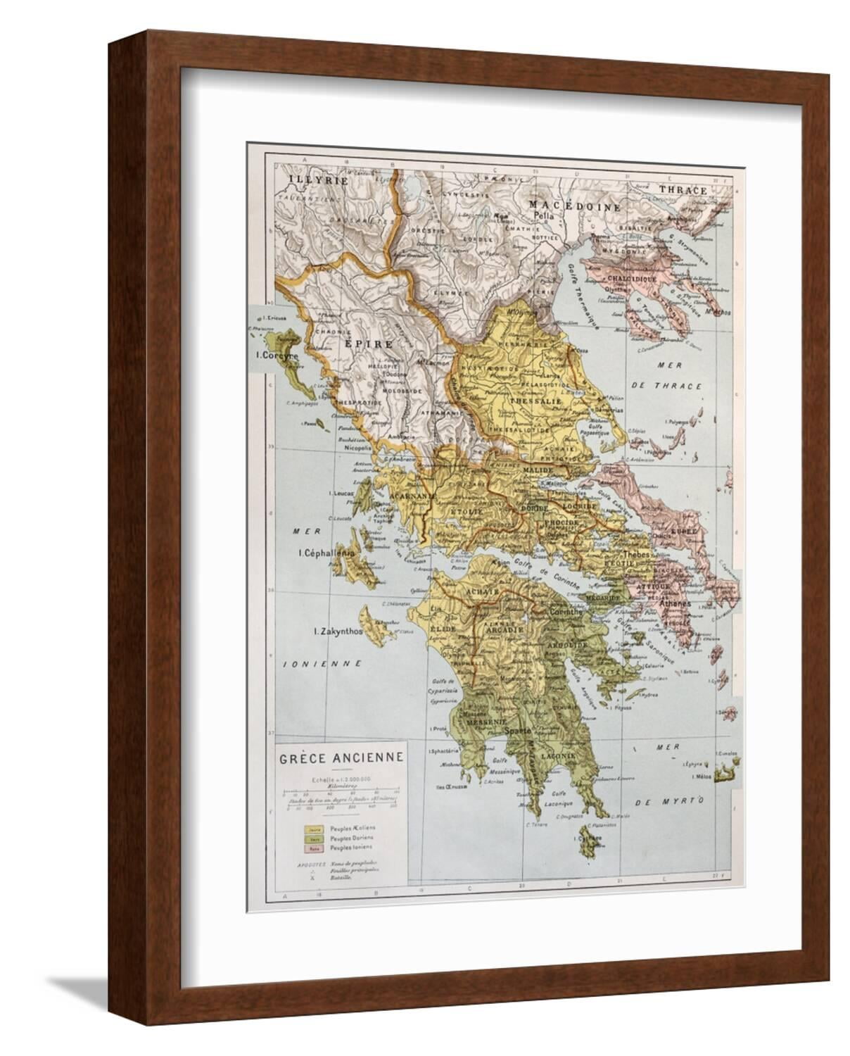 Art.com Old Map Of Ancient Greece Art Print by marzolino, Brown Frame ...