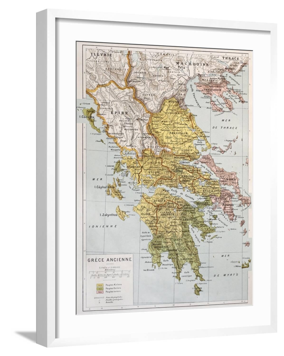 Art.com Old Map Of Ancient Greece Art Print by marzolino, White Frame ...