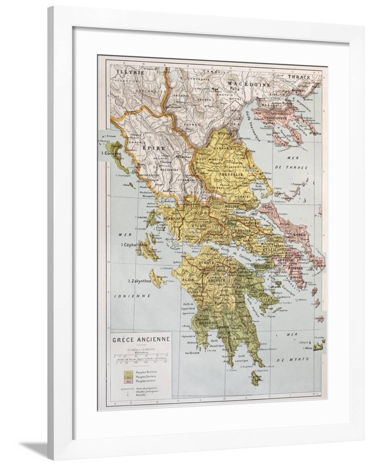 Art.com Old Map Of Ancient Greece Art Print by marzolino, White Frame ...