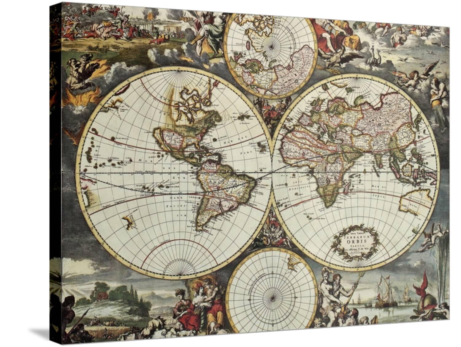 Art.com Old Map Of World Hemispheres. Created By Frederick De Wit ...