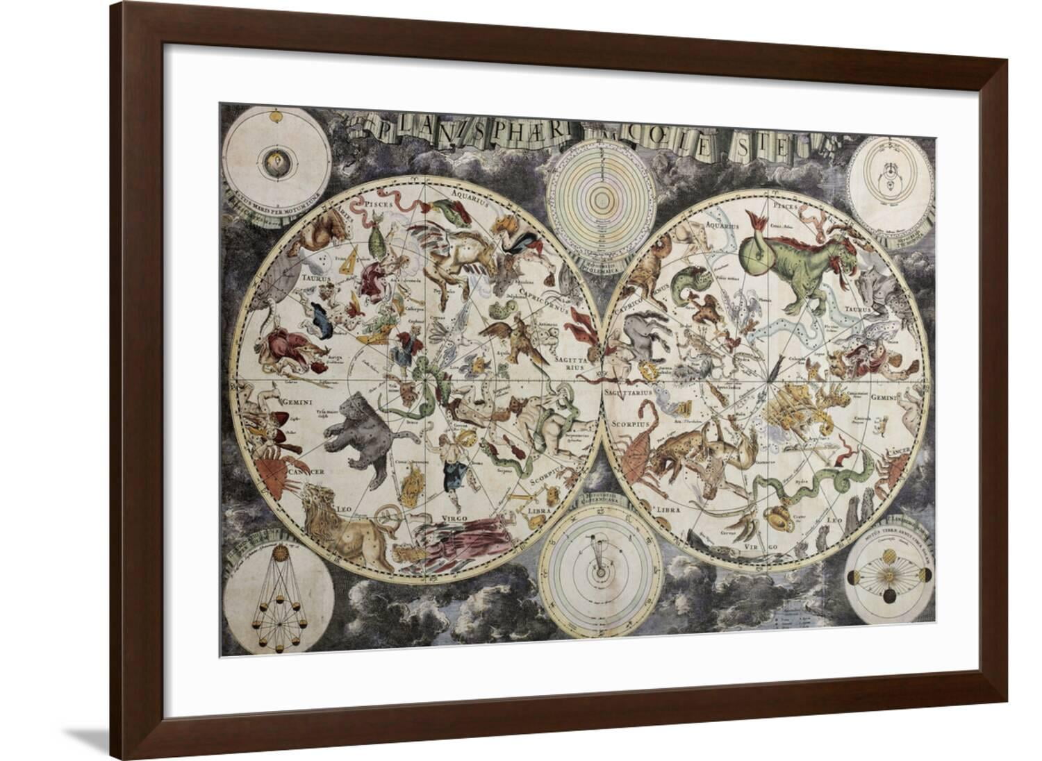 Art.com Old Sky Map Depicting Boreal And Austral Hemispheres With ...