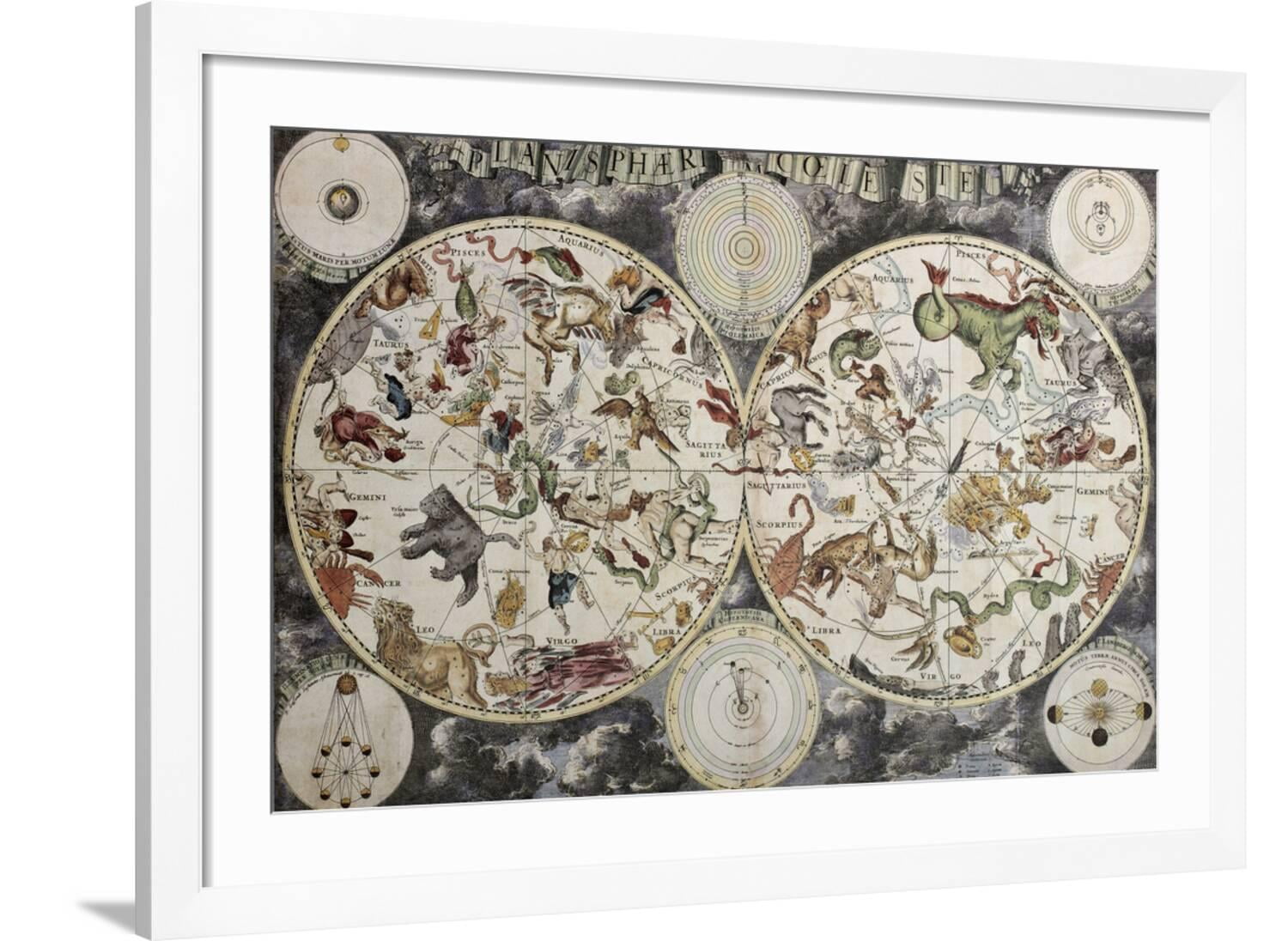 Art.com Old Sky Map Depicting Boreal And Austral Hemispheres With ...