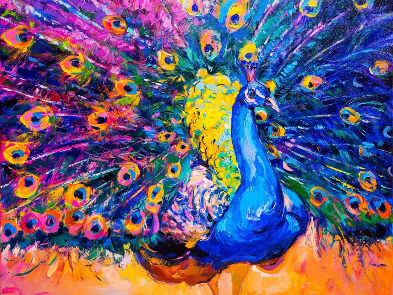 Art.com Original Oil Painting on Canvas. Colorful Peacock. Modern Art ...