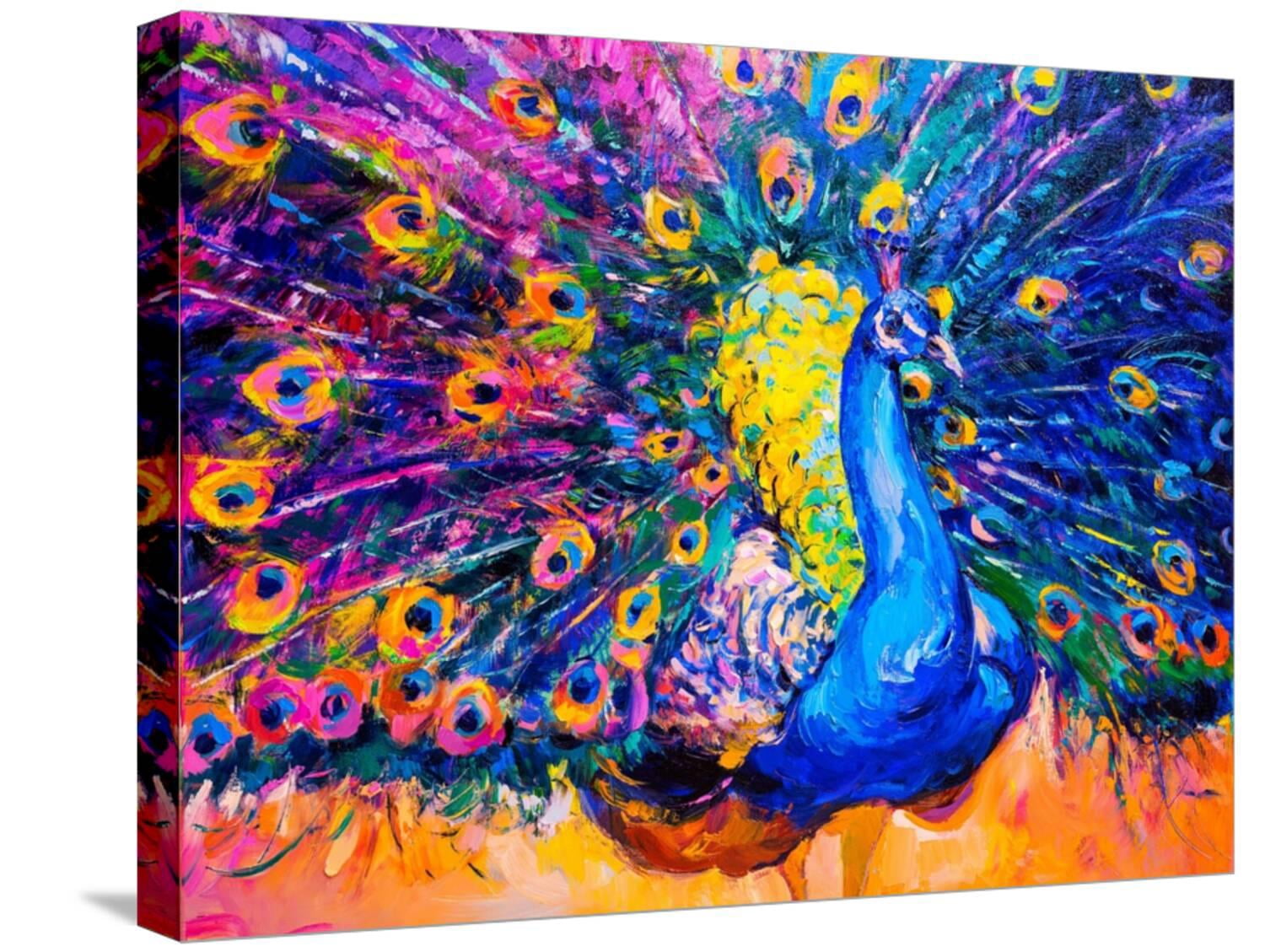 Art.com Original Oil Painting on Canvas. Colorful Peacock. Modern Art ...