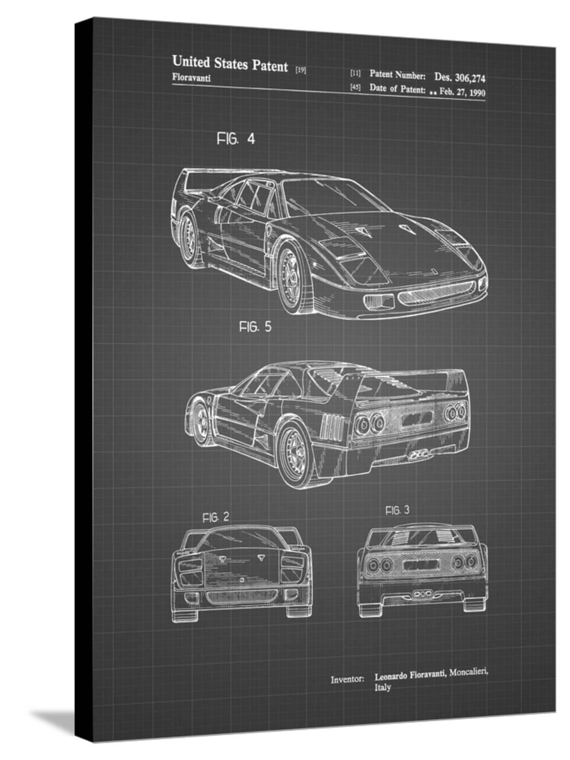 Art.com PP108-Black Grid Ferrari 1990 F40 Patent Poster Stretched ...