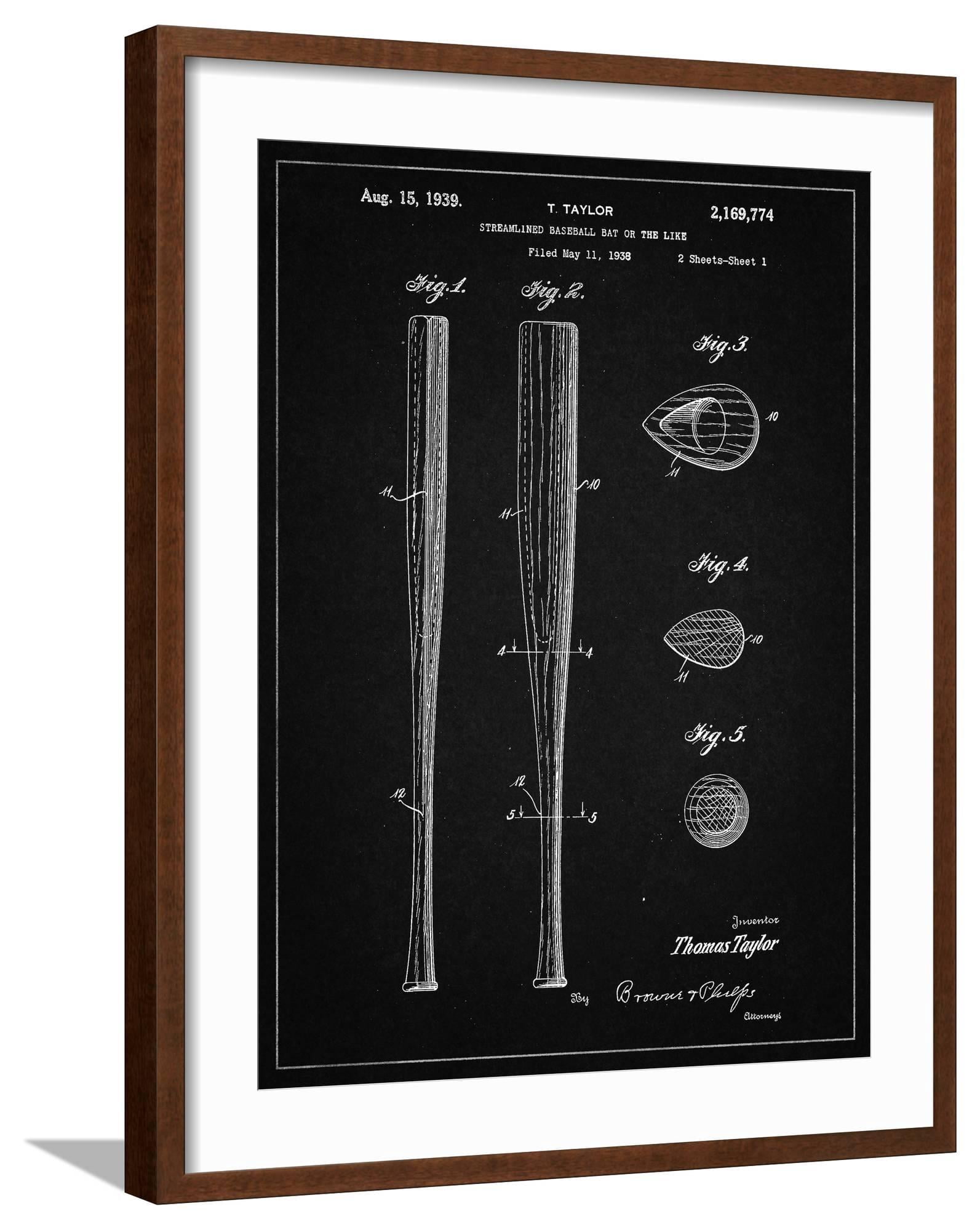 Art.com PP89-Vintage Black Vintage Baseball Bat 1939 Patent Poster ...
