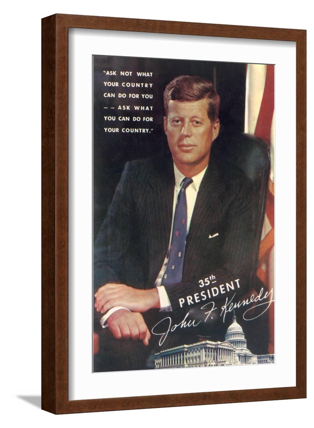 Art.com Painting of John F. Kennedy Art Print, Brown Frame Wall Art, 17 ...