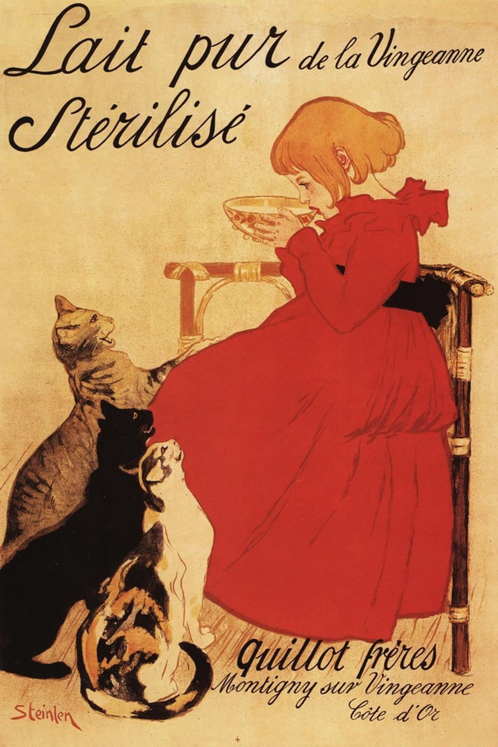 Art.com Paris, France - Vingeanne Milk Girl with Cats Advertisement ...