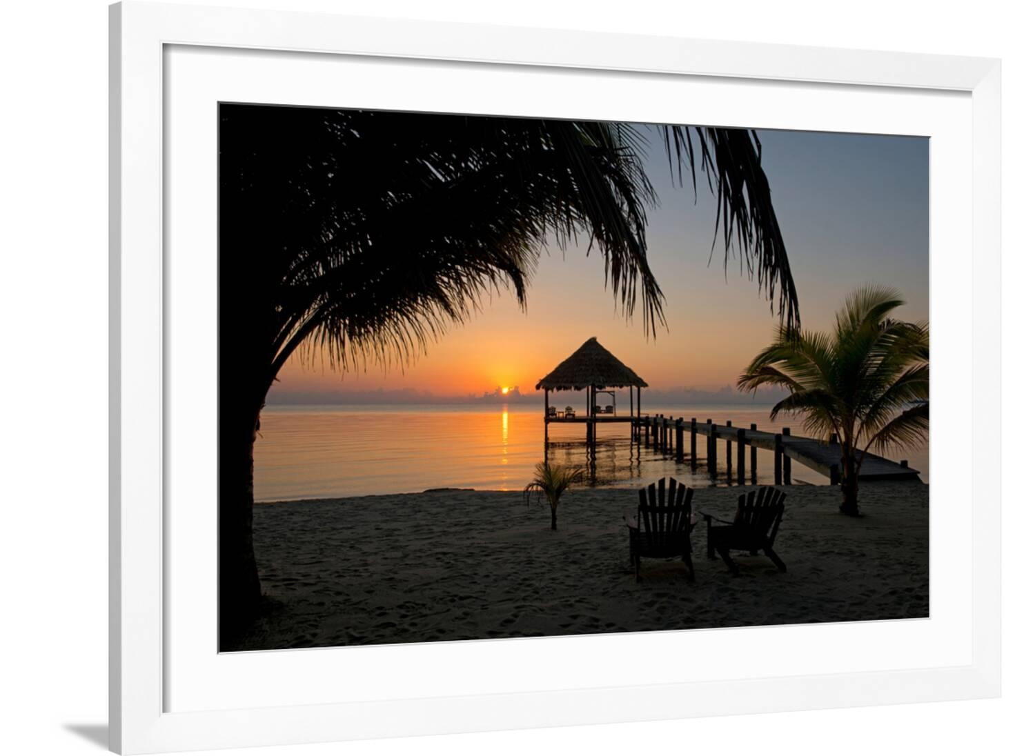 Art.com Pier with Palapa on Caribbean Sea at Sunrise, Maya Beach, Stann ...