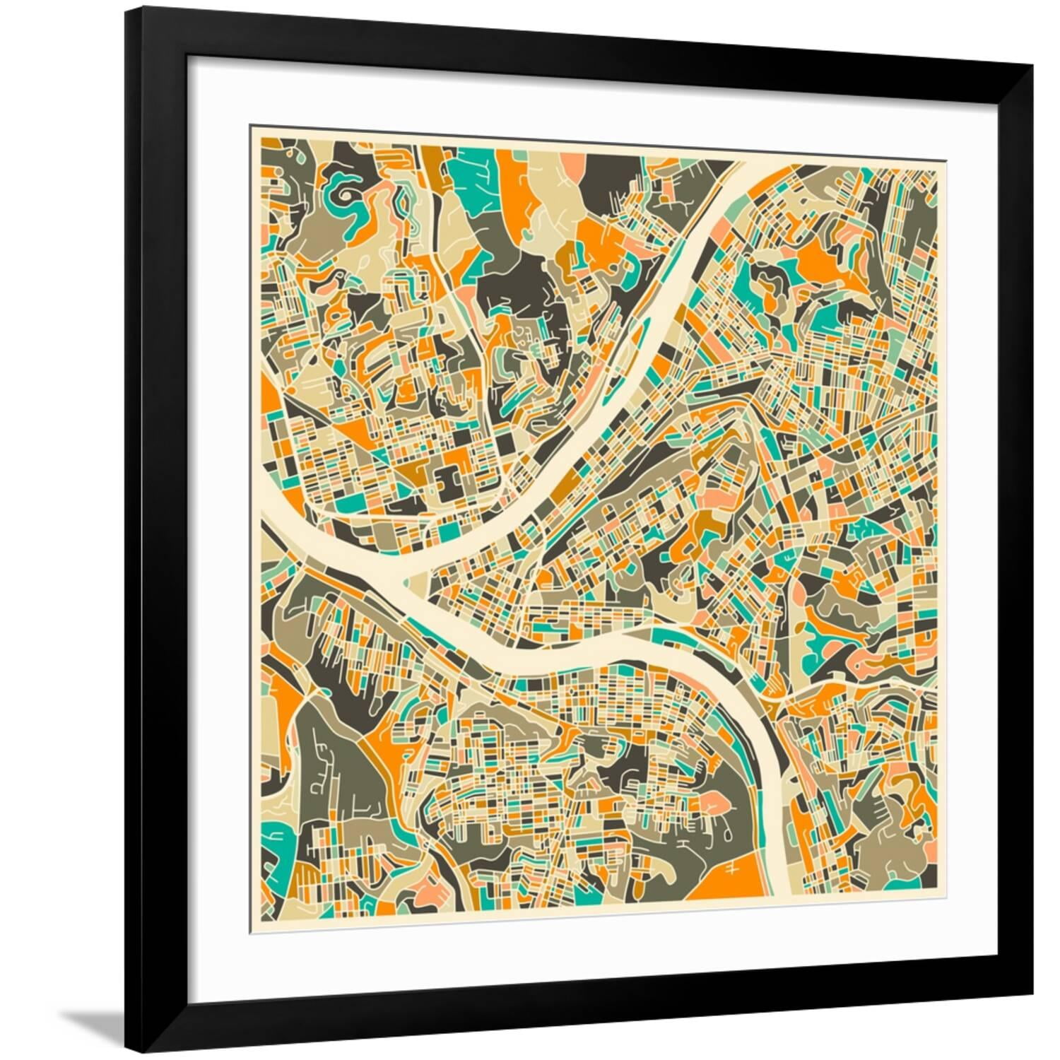 Art.com Pittsburgh Map Art Print by Jazzberry Blue, Black Frame Wall ...