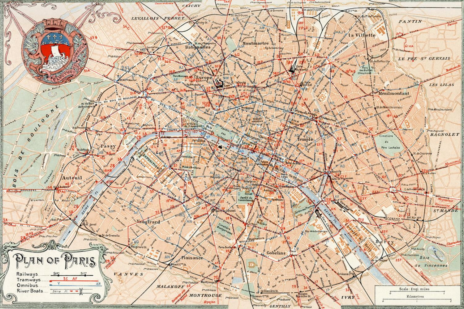 Art.com Plan of Paris Travelways French Map from the 1800s Art Print by ...