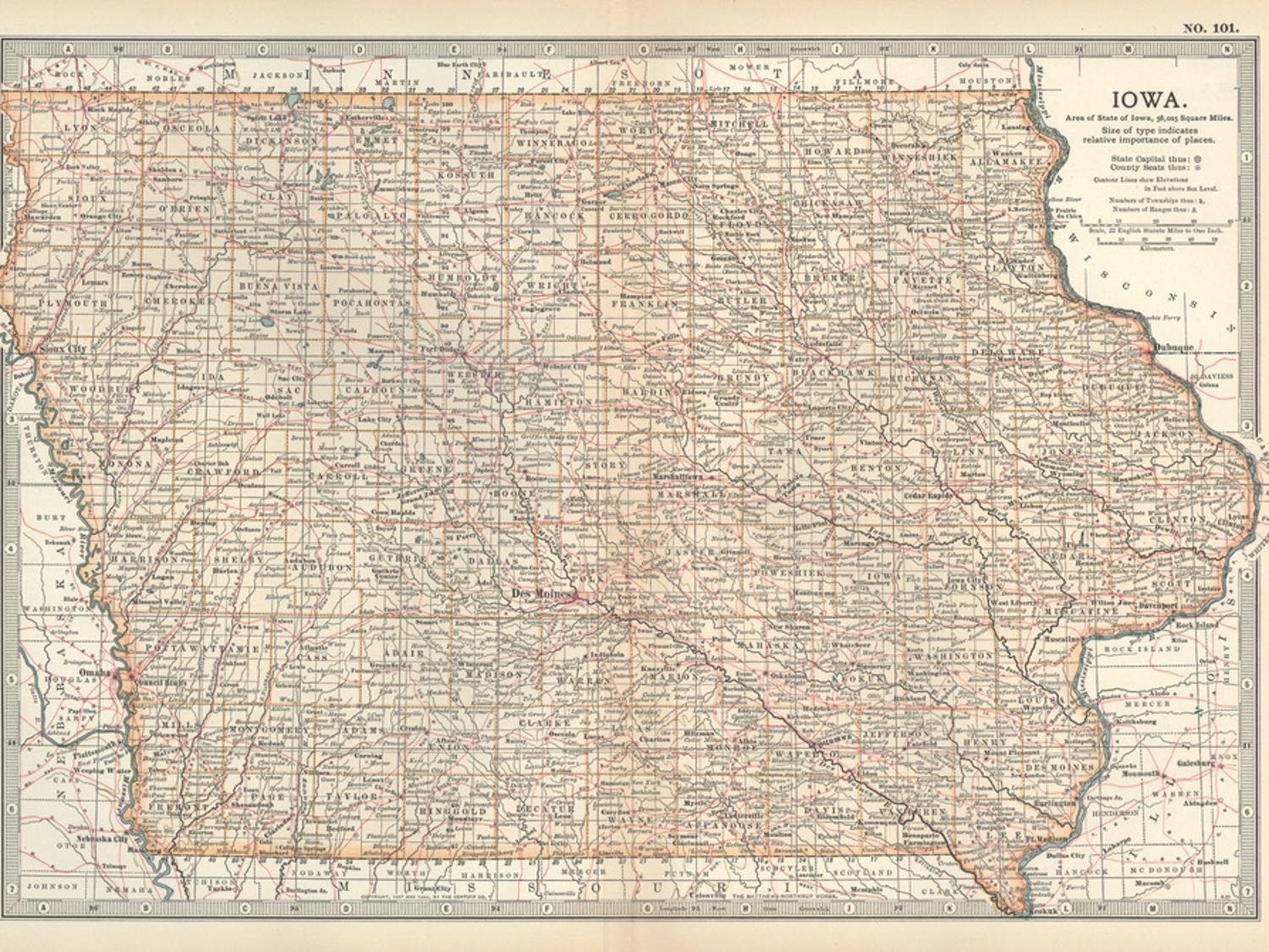 Art.com Plate 101. Map of Iowa. United States Art Print by ...