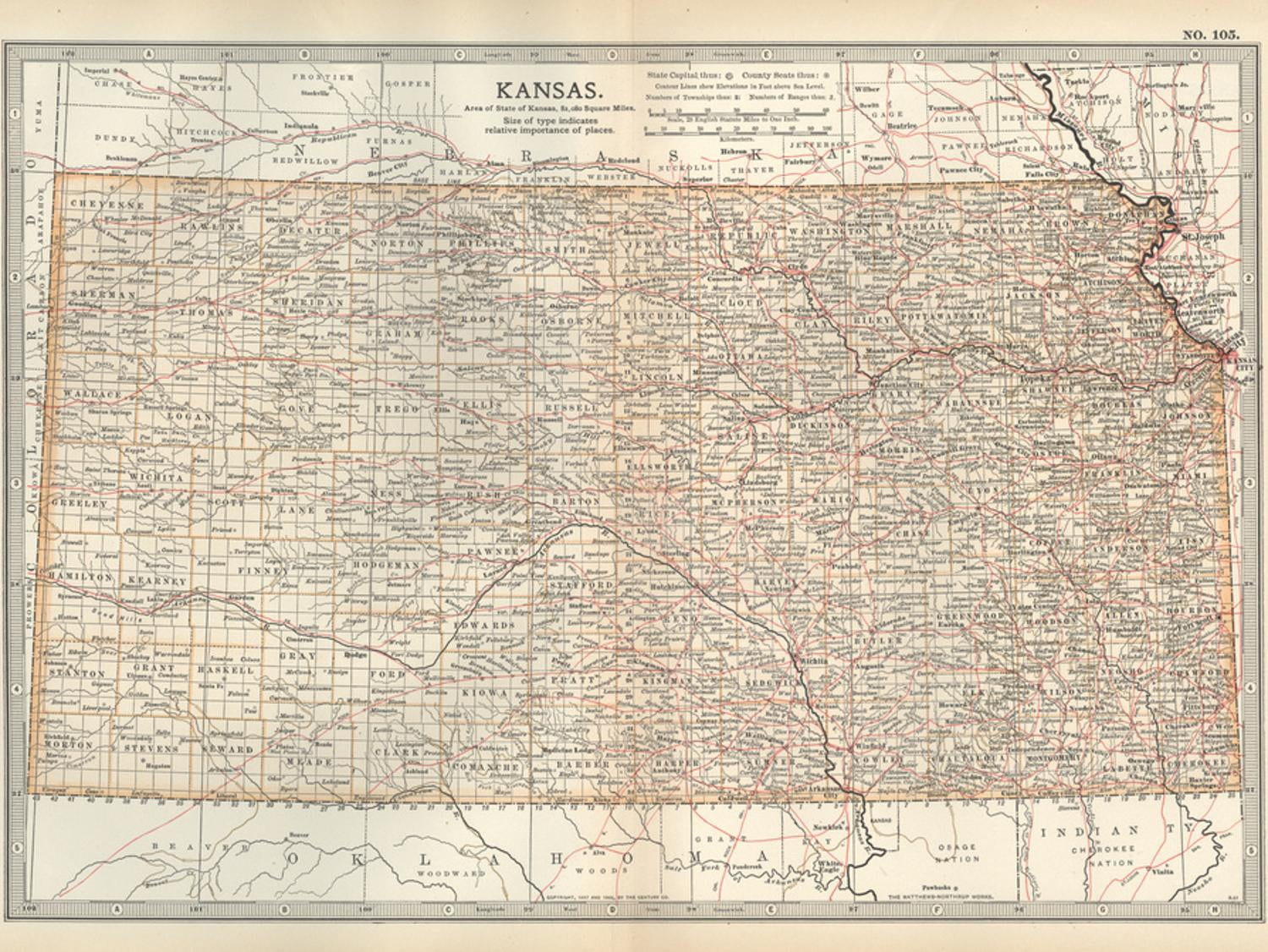 Art.com Plate 105. Map of Kansas. United States Art Print by ...