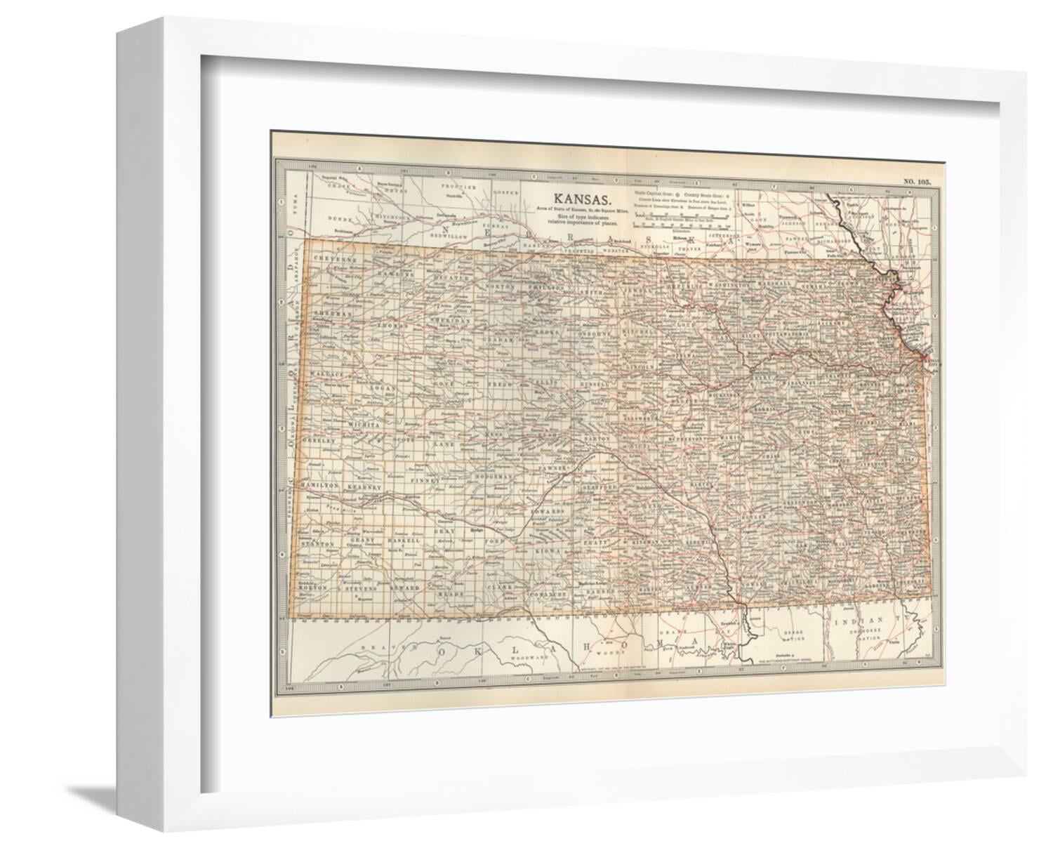 Art.com Plate 105. Map of Kansas. United States Art Print by ...