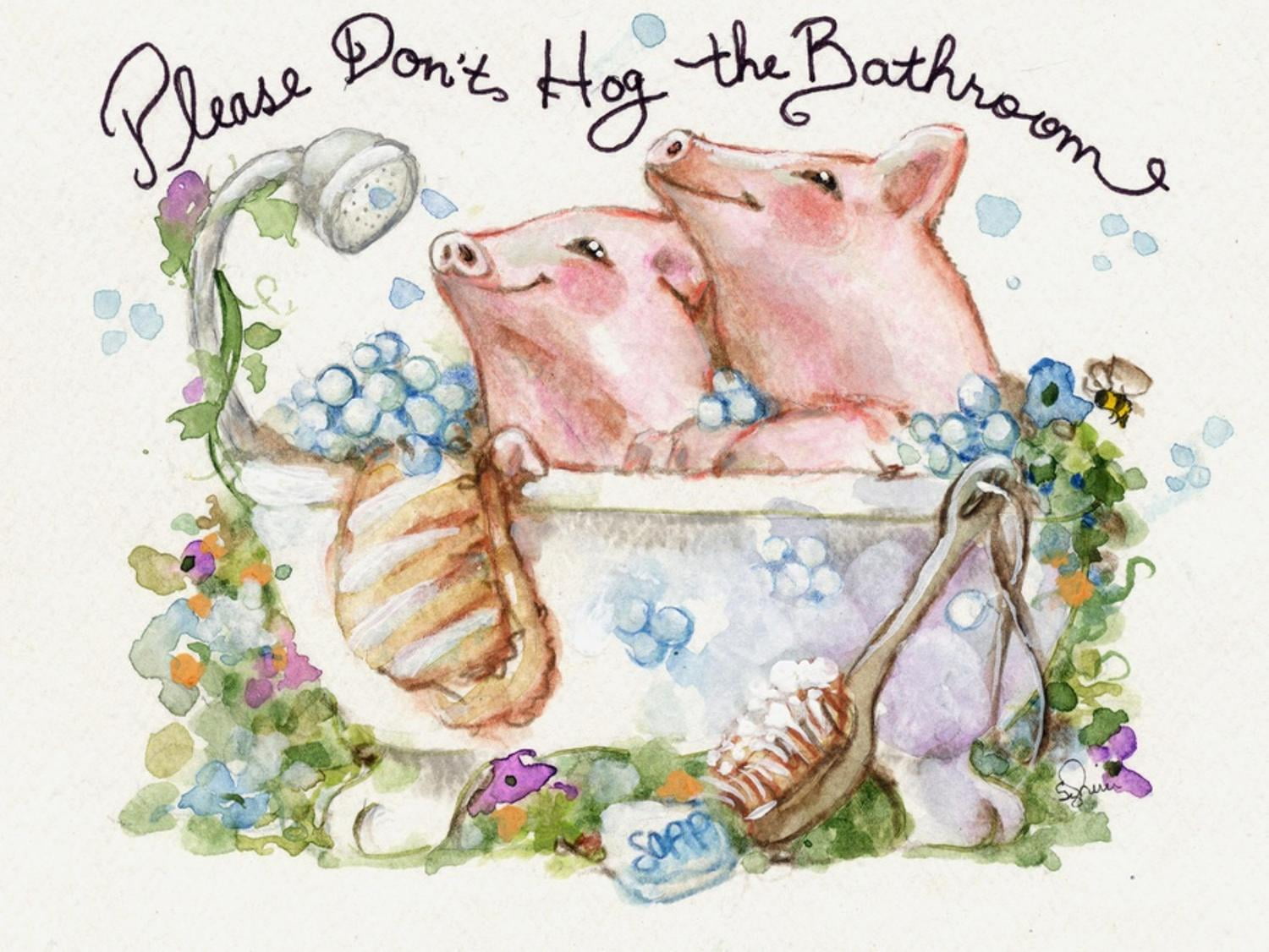 Art.com Please Don't Hog The Bathroom Pigs Art Print by sylvia pimental ...