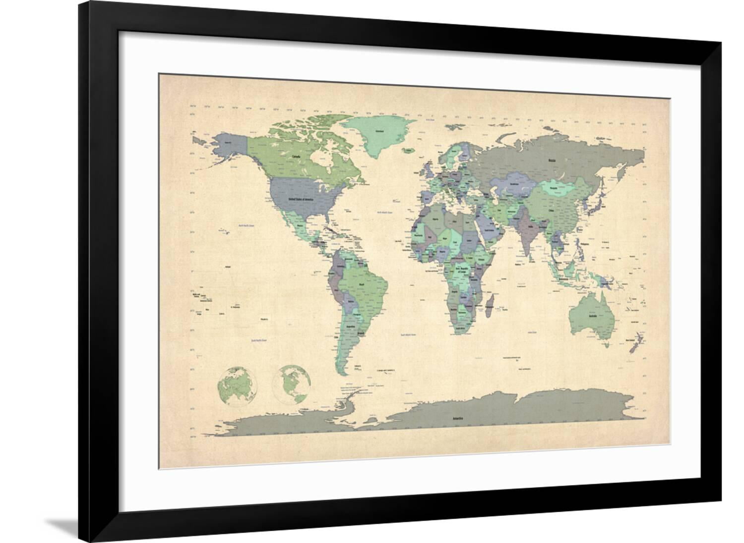Art.com Political Map of the World Map Art Print by Michael Tompsett ...