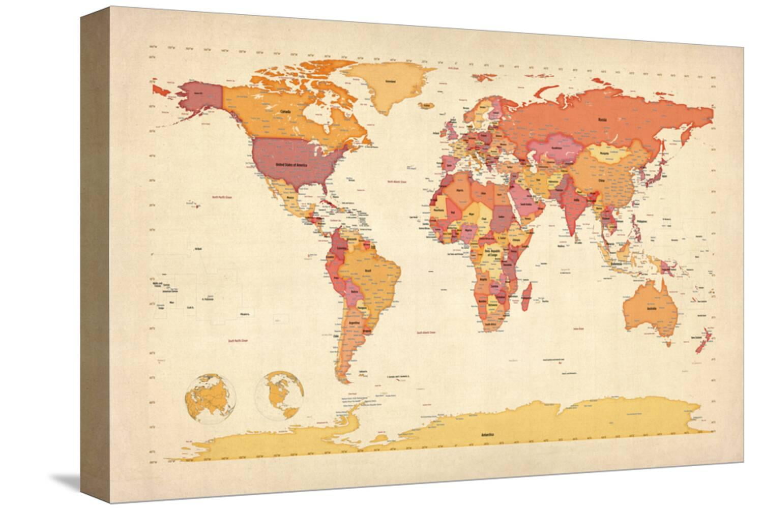 Art.com Political Map of the World Map Stretched Canvas Print Wall Art ...