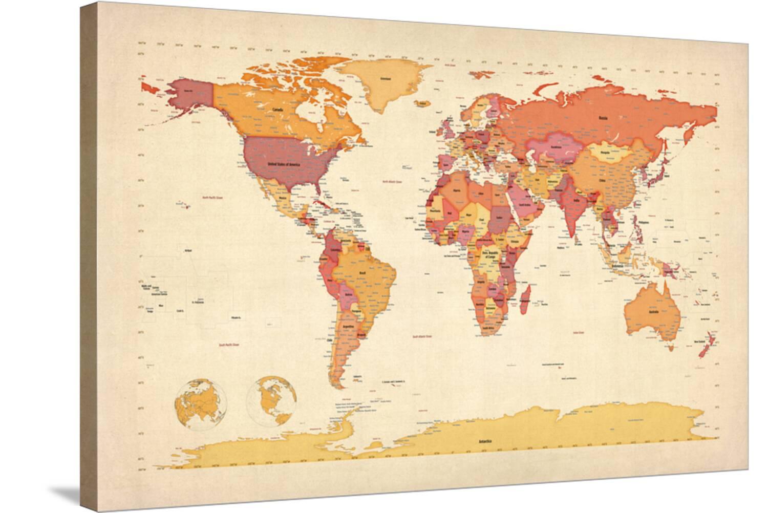 Art.com Political Map of the World Map Stretched Canvas Print Wall Art ...
