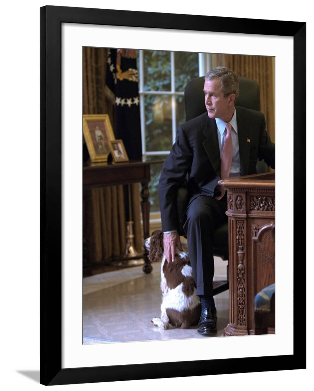 Art.com President George W. Bush Pets Spot in the Oval Office of the ...