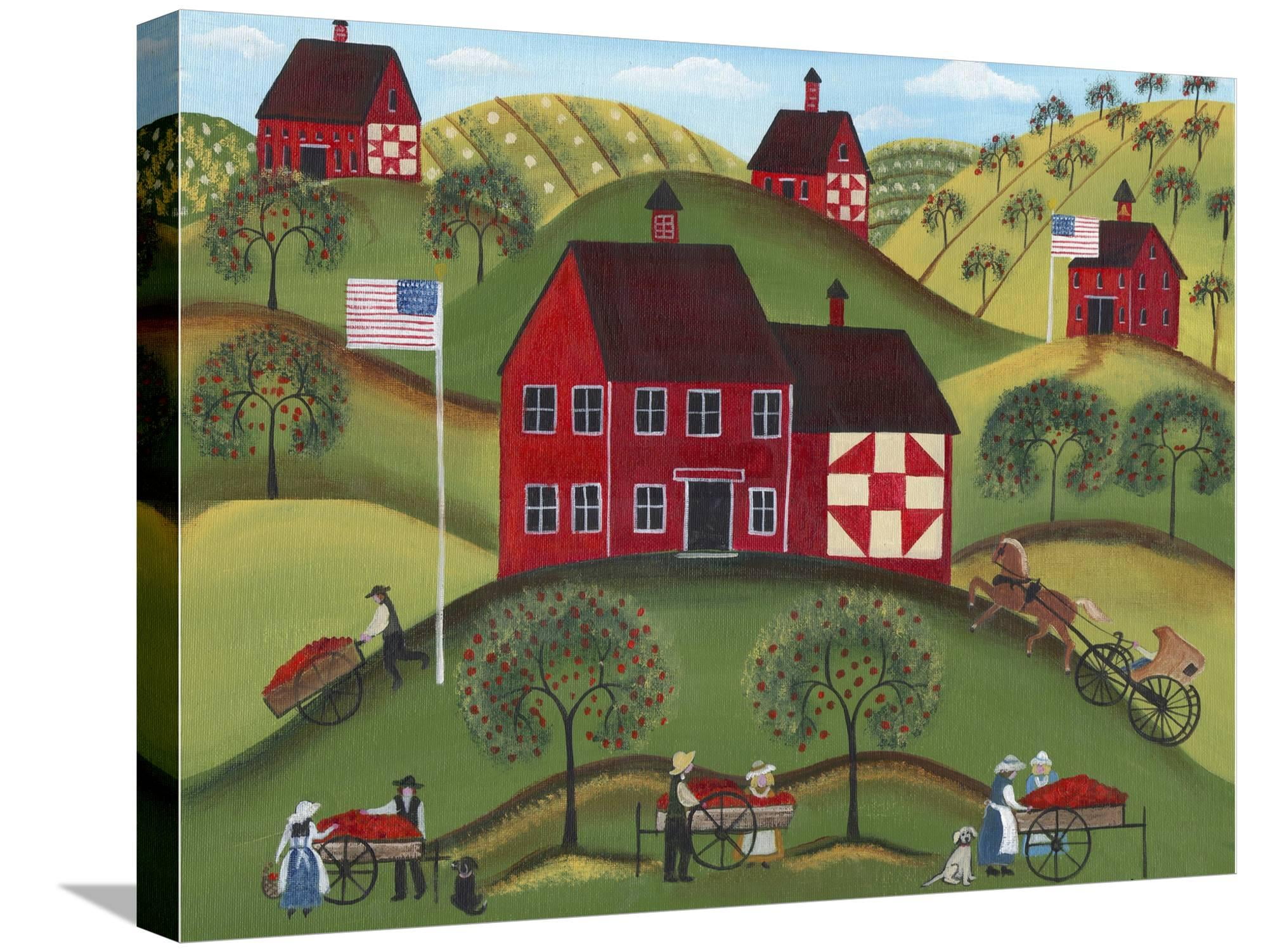 Art.com Primitive Americana Red Apple Barn Stretched Canvas Print Wall ...