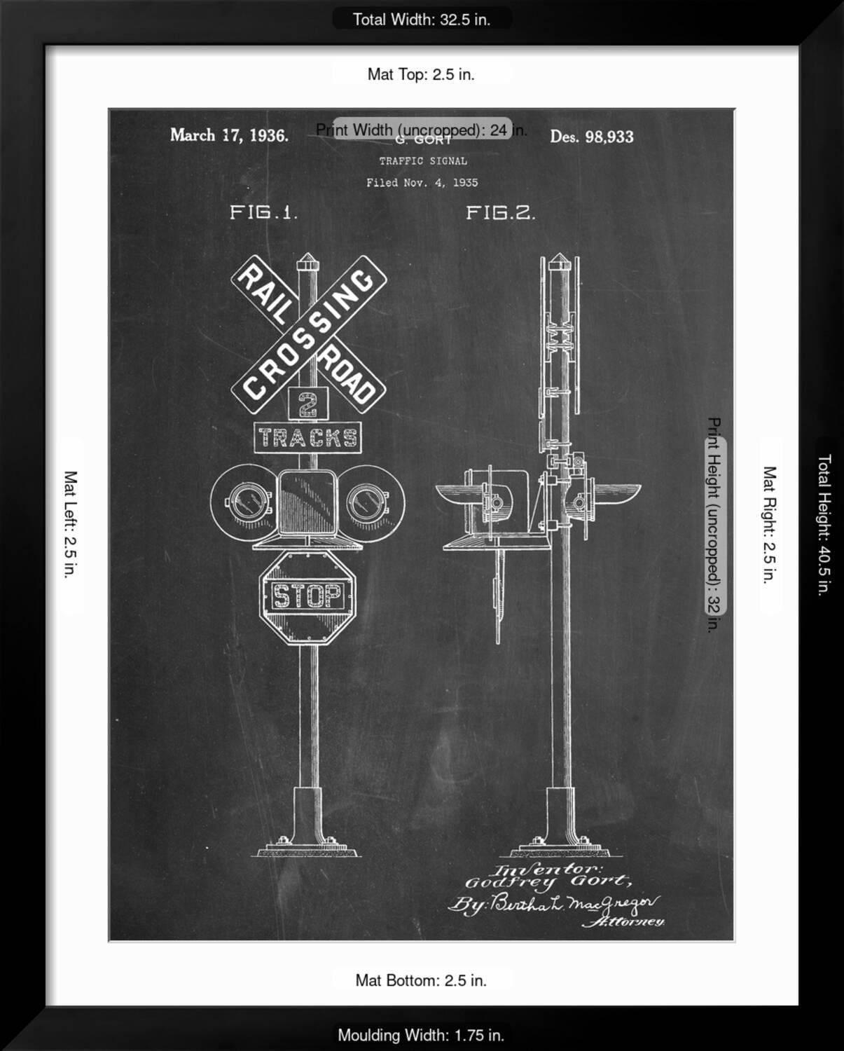 Art.com Railroad Crossing Signal Patent Art Print, Black Frame Wall Art ...