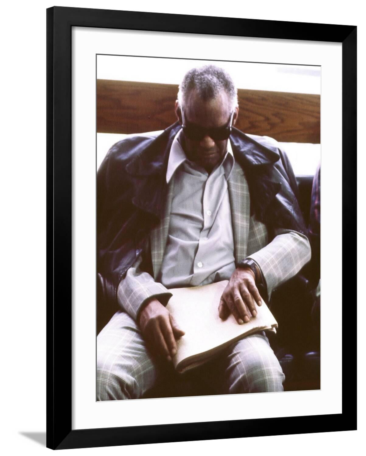 Art.com Ray Charles Reading Braille Photo, Black Frame Wall Art, 32" x ...